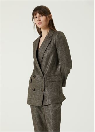 Maksu Kadın Milano Siyah Ekoseli Kruvaze Blazer M EU