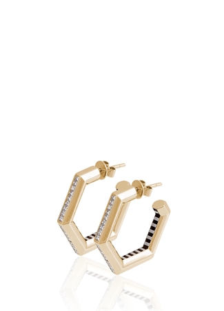 Saneva Kadın Amelie Medium Pırlantalı Altın Rengi Küpe Yeşil EU