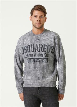 Dsquared2 Erkek Gri Logo Baskılı Sweatshirt L EU