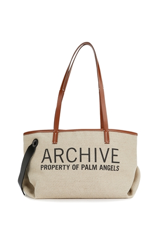 Palm Angels Kadın Bej Yazı Baskılı Alışveriş Çantası EU