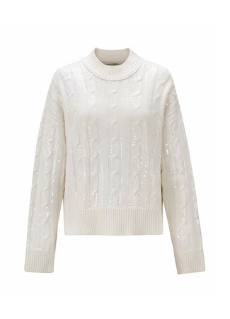 Beymen Club Kadın Beyaz Dik Yaka İşlemeli Saç Örgü Kazak XL