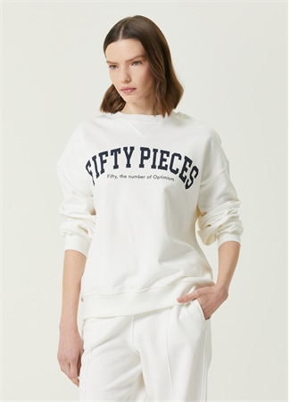 Fifty Pieces Kadın Beyaz Logolu Oversize Sweatshirt Bej S EU Fifty Pieces Kadın Beyaz Logolu Oversize Sweatshirt Bej S EU