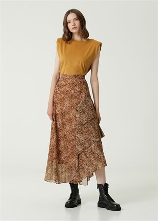 Allsaints Kadın Kahverengi Çiçekli Midi Etek 8 UK