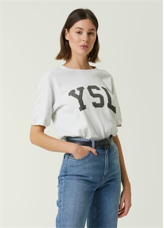 Kadın Beyaz Logo Baskılı T-shirt L EU