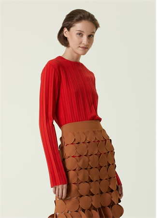 A.w.a.k.e. Mode Kadın Kırmızı Bisiklet Yaka Pilili Kazak 34 IT