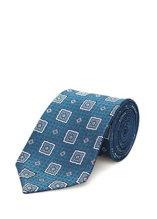 Canali Erkek Mavi Geometrik Desenli Çift Taraflı İpek Kravat EU