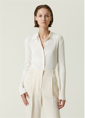 Beymen Collection Kadın Beyaz Polo Yaka Ribli Hırka S