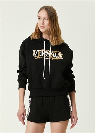 Versace Kadın Siyah Kapüşonlu Logolu Sweatshirt 42 IT