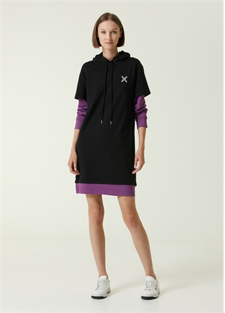 Kenzo Kadın Siyah Mor Kapüşonlu Mini Sweatshirt Elbise M EU Kenzo Kadın Siyah Mor Kapüşonlu Mini Sweatshirt Elbise M EU