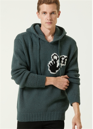 Off-White Erkek Yeşil Kapüşonlu Logo Jakarlı Yün Kazak S EU Off-White Erkek Yeşil Kapüşonlu Logo Jakarlı Yün Kazak S EU