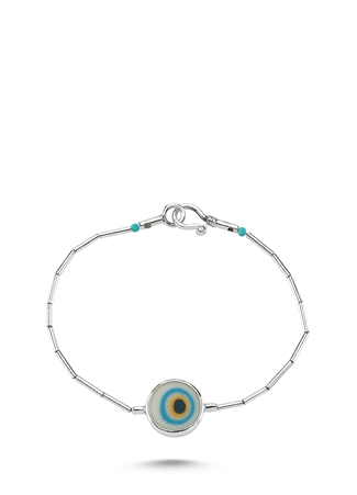 Emre Osmanlar Kadın Turquoise Evil Eye Gümüş Rengi Bileklik EU Emre Osmanlar Kadın Turquoise Evil Eye Gümüş Rengi Bileklik EU