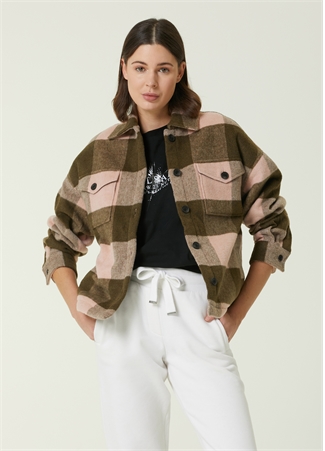 Allsaints Kadın Luella Haki Pembe Kareli Ceket Yeşil 4 UK Allsaints Kadın Luella Haki Pembe Kareli Ceket Yeşil 4 UK