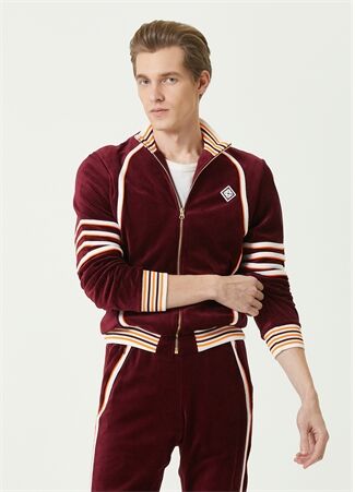 Casablanca Erkek Bordo Logolu Kadife Sweatshirt M EU