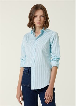 Polo Ralph Lauren Kadın Turkuaz Beyaz Çizgili Gömlek Mavi 0 US Polo Ralph Lauren Kadın Turkuaz Beyaz Çizgili Gömlek Mavi 0 US