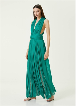 Elena Makri Kadın Yeşil Derin V Yaka İpek Maksi Elbise Eu Elena Makri Kadın Yeşil Derin V Yaka İpek Maksi Elbise Eu
