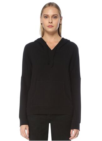 Tru Kadın Siyah Kapüşonlu Düşük Kol Sweatshirt S/M EU