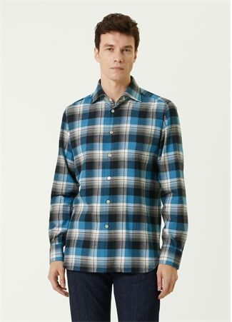 Kiton Erkek Mavi Ekose Desenli Gömlek L EU Kiton Erkek Mavi Ekose Desenli Gömlek L EU