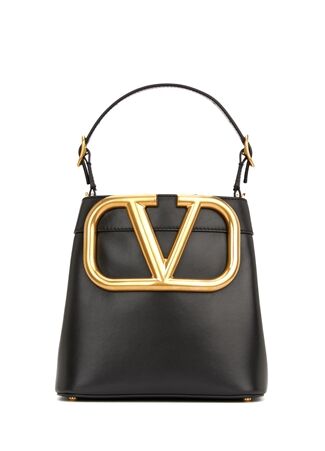 Valentino Garavani Kadın Supervee Siyah Logolu Deri Omuz Çantası EU