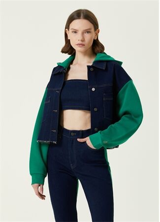 Bassigue Kadın Verdant Lacivert Yeşil Crop Jean Ceket Mavi S EU