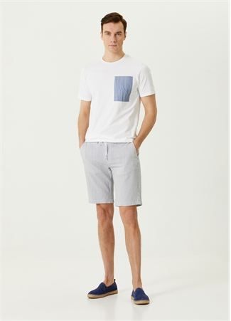 Network Erkek Lacivert Beyaz Çizgili Şort 46 EU