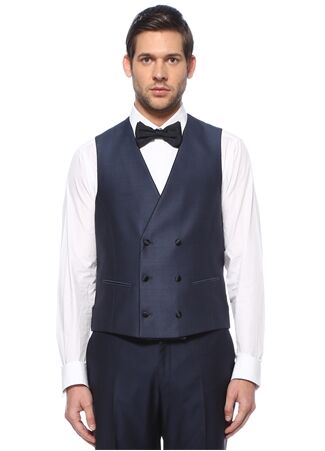 Cerimonia Erkek Mavi V Yaka Yün Yelek 54 IT