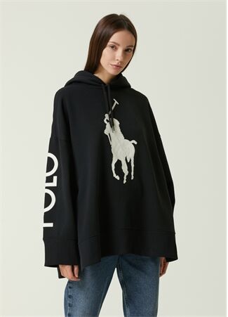 Polo Ralph Lauren Kadın Siyah Kapüşonlu Logolu Sweatshirt M/L EU