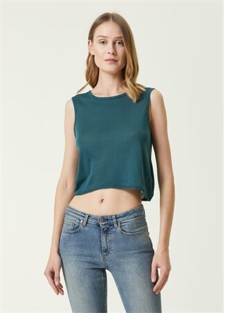 American Vintage Kadın Petrol Bisiklet Yaka Kolsuz T-shirt Mavi S EU