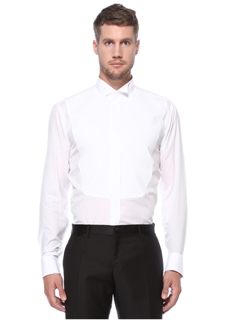 Canali Erkek Siyah Ata Yaka Dokulu Smokin Gömleği Beyaz 42 IT