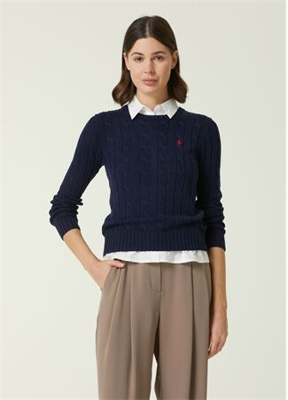 Polo Ralph Lauren Kadın Lacivert Bisiklet Yaka Saç Örgü Kazak S EU