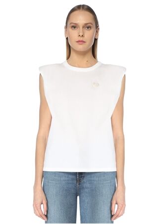 Sandro Kadın Beyaz Bisiklet Yaka Kolsuz T-shirt US