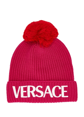 Versace Kadın Şeftali Logo Nakışlı Yün Bere Pembe EU Versace Kadın Şeftali Logo Nakışlı Yün Bere Pembe EU
