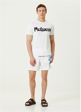 Alexander Mcqueen Erkek Mavi Beyaz Logo Detaylı Şort M Eu Alexander Mcqueen Erkek Mavi Beyaz Logo Detaylı Şort M Eu