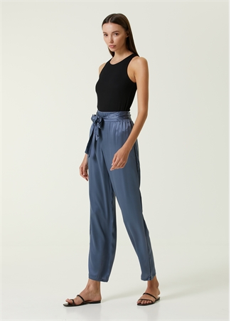 House of Silk Kadın Lila Mavi Beli Kuşaklı İpek Pijama Altı Lacivert XS EU