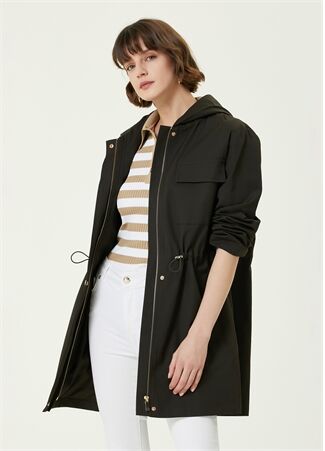 Network Kadın Regular Fit Haki Kapüşonlu Pardösü S EU