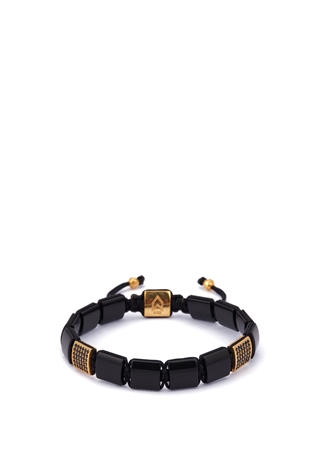 AW by Atolyewolf Erkek Shamballa Siyah Altın Rengi Kaplama Bileklik EU