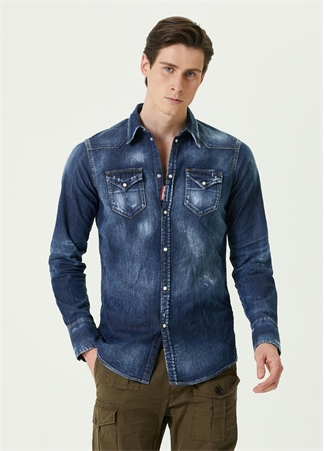 Dsquared2 Erkek Lacivert Denim Gömlek 48 It Dsquared2 Erkek Lacivert Denim Gömlek 48 It