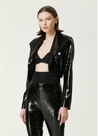 Kalmanovich Kadın Siyah İşlemeli Crop Abiye Ceket S EU