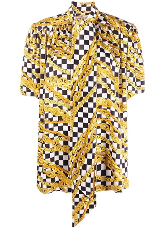 Balenciaga Kadın Colorblocked Zincir Desenli İpek Gömlek 36 FR Balenciaga Kadın Colorblocked Zincir Desenli İpek Gömlek 36 FR