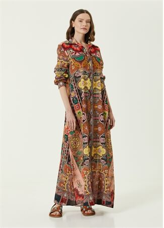 Etro Kadın Şal Desenli Maksi Gömlek Elbise 40 IT