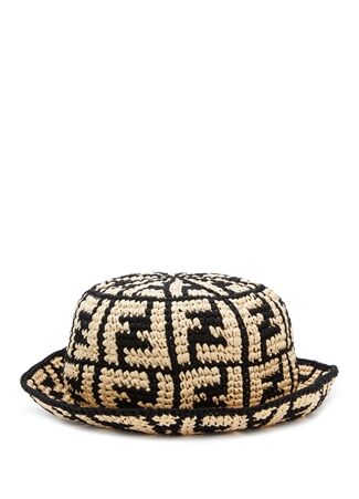 Fendi Kadın Bej Kahverengi Logo Desenli Şapka M/L EU