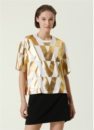 Valentino Kadın V Optical Beyaz Gold Bisiklet Yaka T-shirt Altın Rengi XS EU Valentino Kadın V Optical Beyaz Gold Bisiklet Yaka T-shirt Altın Rengi XS EU