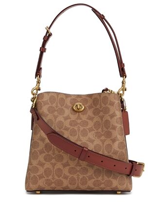 Coach Kadın Kahverengi Logo Desenli Omuz Çantası Kırmızı EU