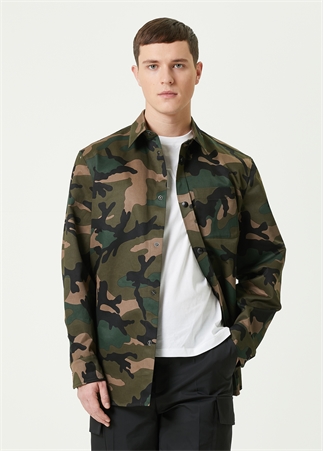 Valentino Erkek Haki Kamuflaj Desenli Logolu Dış Gömlek 46 IT Valentino Erkek Haki Kamuflaj Desenli Logolu Dış Gömlek 46 IT