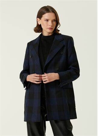 Maje Kadın Lacivert Kareli Kruvaze Ceket 36 FR
