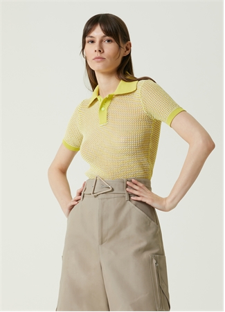 Bottega Veneta Kadın Beyaz Sarı Polo Yaka File Dokulu T-shirt XS EU Bottega Veneta Kadın Beyaz Sarı Polo Yaka File Dokulu T-shirt XS EU