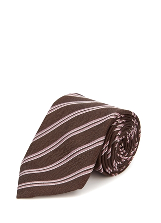 Pal Zileri Erkek Kahverengi Verev Çizgili İpek Kravat EU Pal Zileri Erkek Kahverengi Verev Çizgili İpek Kravat EU