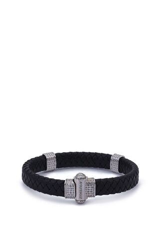 AW by Atolyewolf Erkek Siyah Örgü Dokulu Gümüş Rengi Bileklik EU