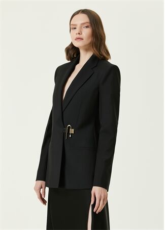 Givenchy Kadın Siyah Kesim Detaylı Kruvaze Yün Ceket 36 FR