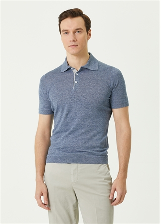 Brunello Cucinelli Erkek Mavi Polo Yaka Keten T-shirt 48 IT Brunello Cucinelli Erkek Mavi Polo Yaka Keten T-shirt 48 IT
