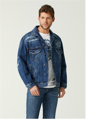 Dolce&Gabbana Erkek Mavi Polo Yaka Yıpratma Detaylı Denim Ceket 46 IT Dolce&Gabbana Erkek Mavi Polo Yaka Yıpratma Detaylı Denim Ceket 46 IT